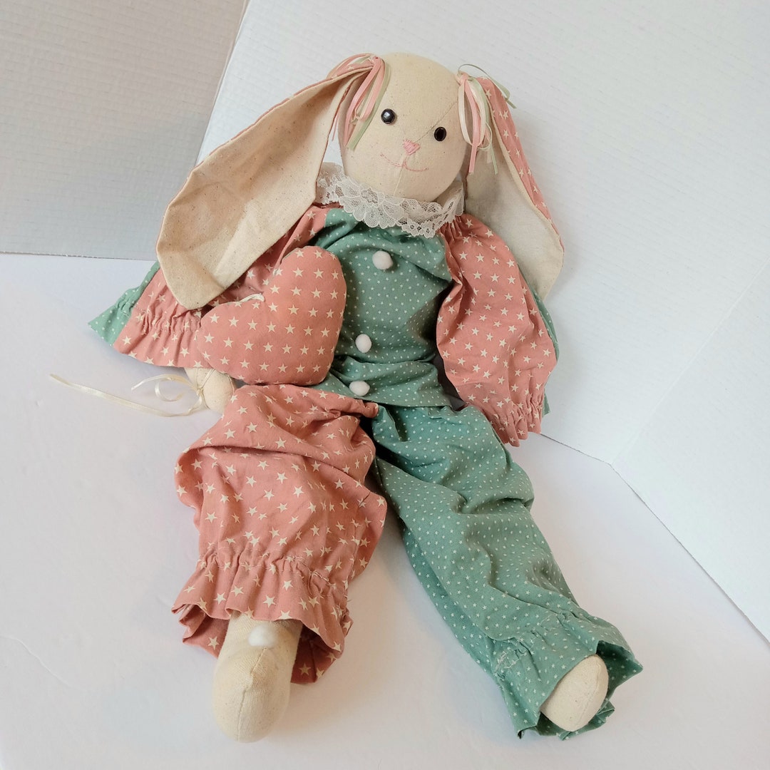 Handmade Lop Ear Bunny Rag Doll: Folk Art Clown Doll, 24" - Etsy