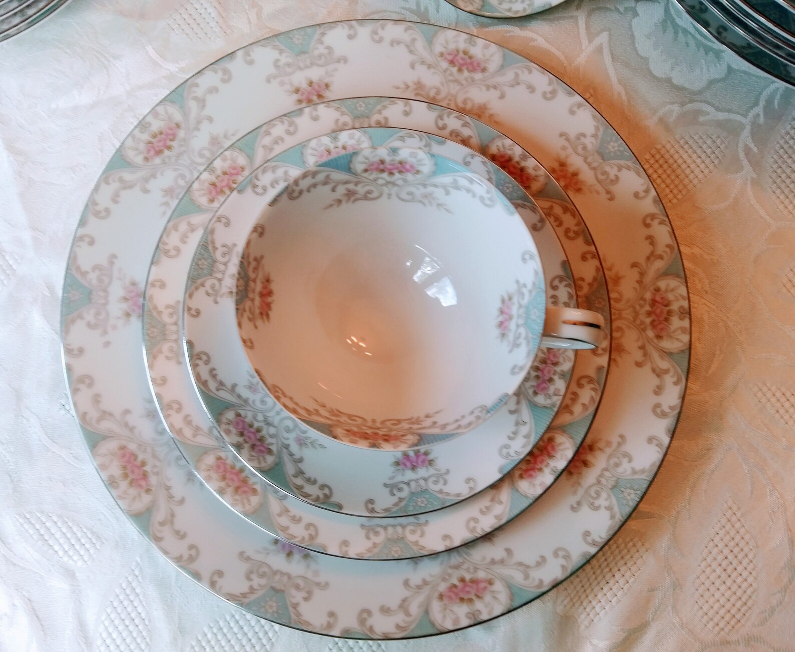 Kenmark Fine China Set in a Delicate Pink Roses Pattern Over a - Etsy