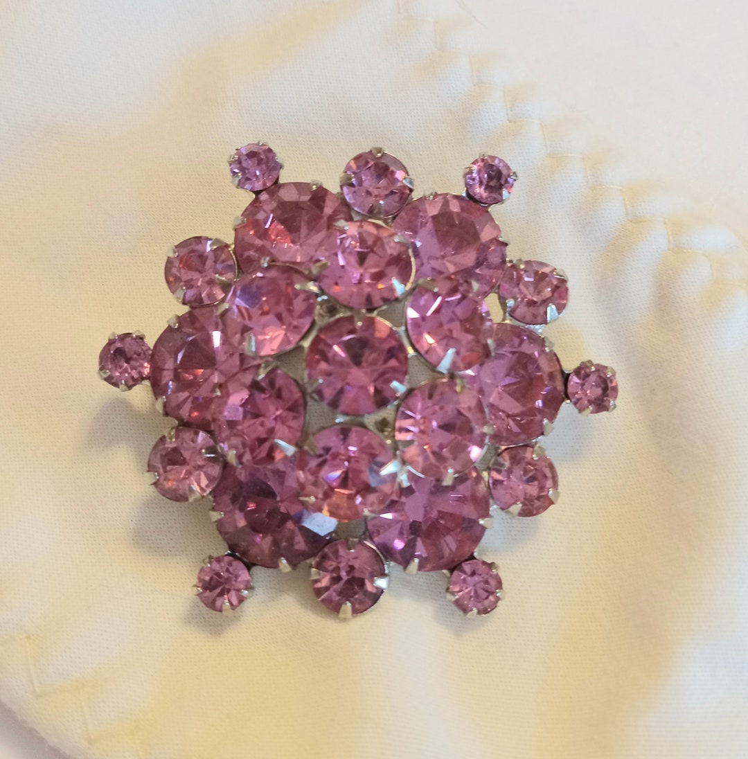 Pretty PINK WEISS Rhinestones Brooch Mid Century Glamorous Brooch 2 ...