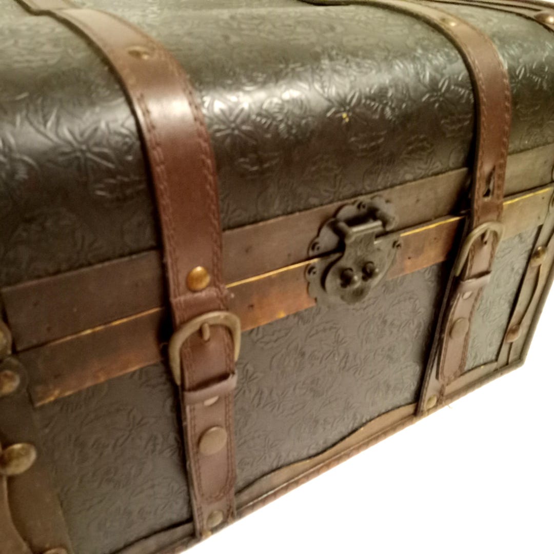 Vintage Embossed Leather and Straps Studded Wood Chest, Treasure Chest ...