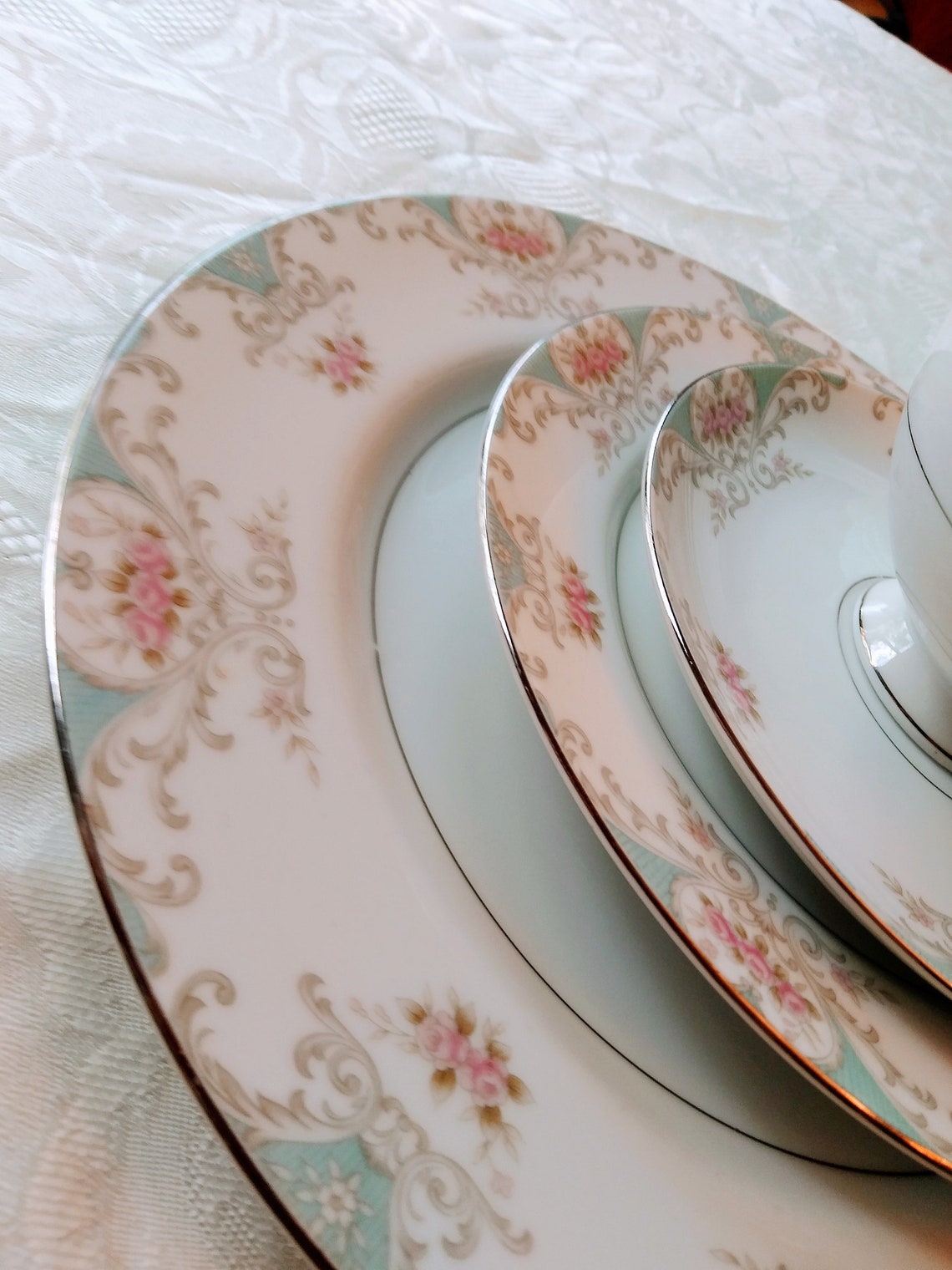 Kenmark Fine China Set in a Delicate Pink Roses pattern over a | Etsy