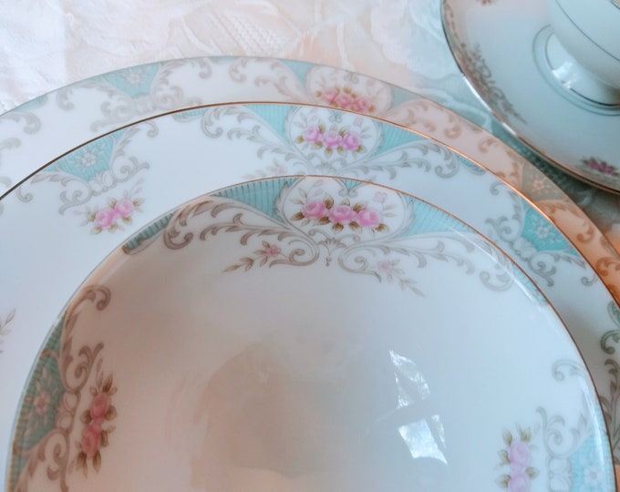 Kenmark Fine China Set in a Delicate Pink Roses Pattern Over a ...