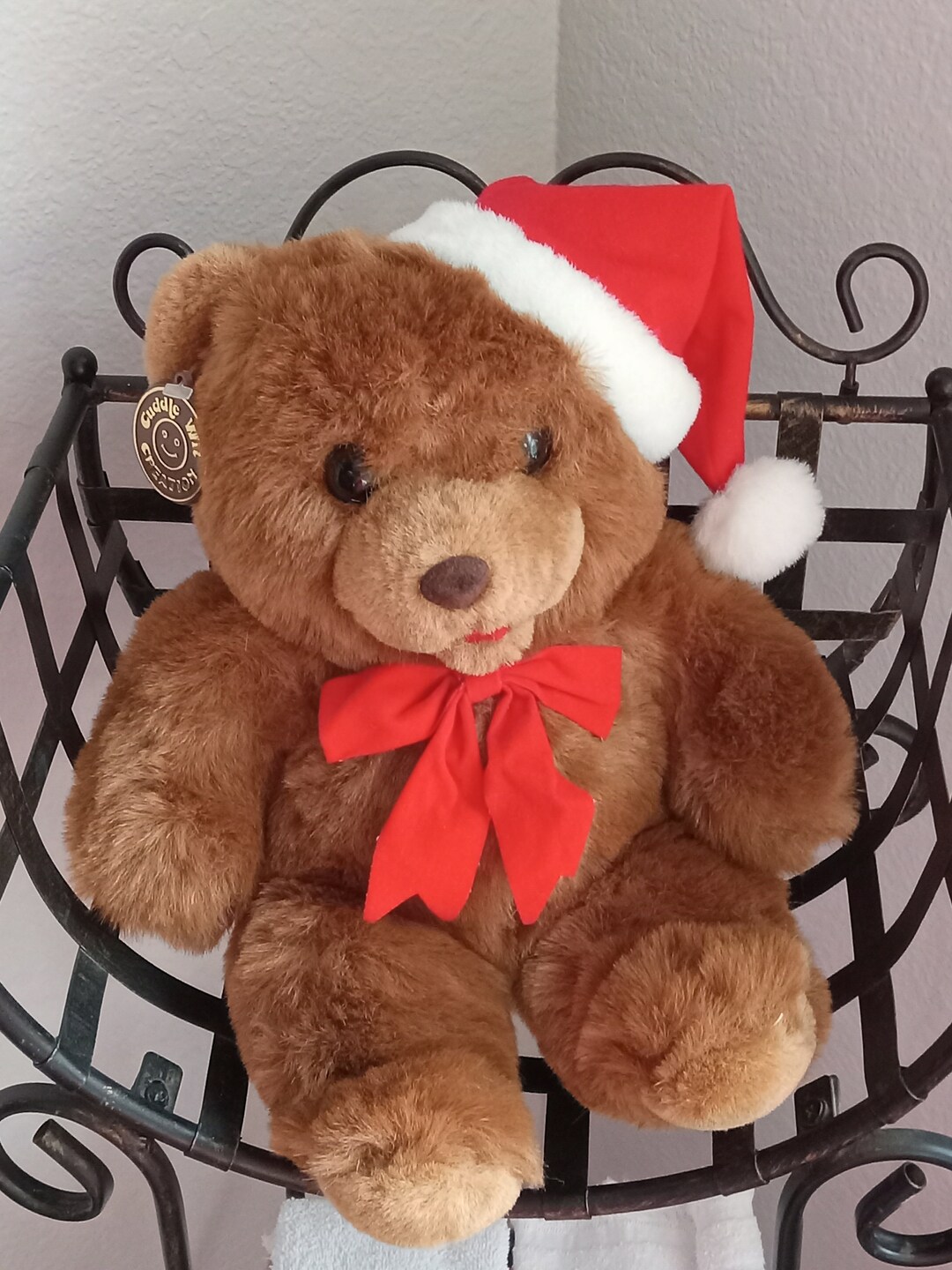 Vintage Cuddle Wit Santa Bear, Brown Plush With Red Velvet Bow, 1991 - Etsy