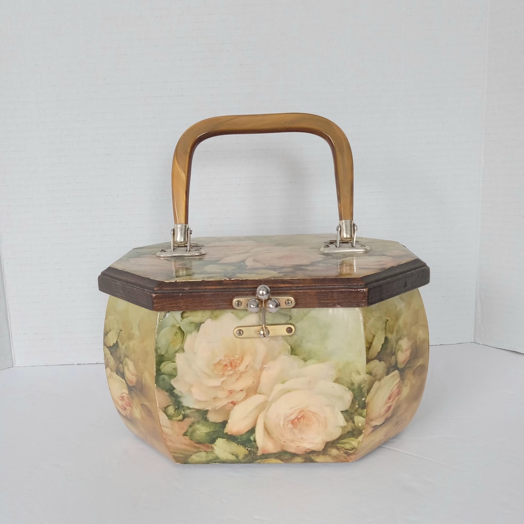 Vintage Pink Roses Box Purse Blush Pink Cabbage Roses Octagon Decoupage ...