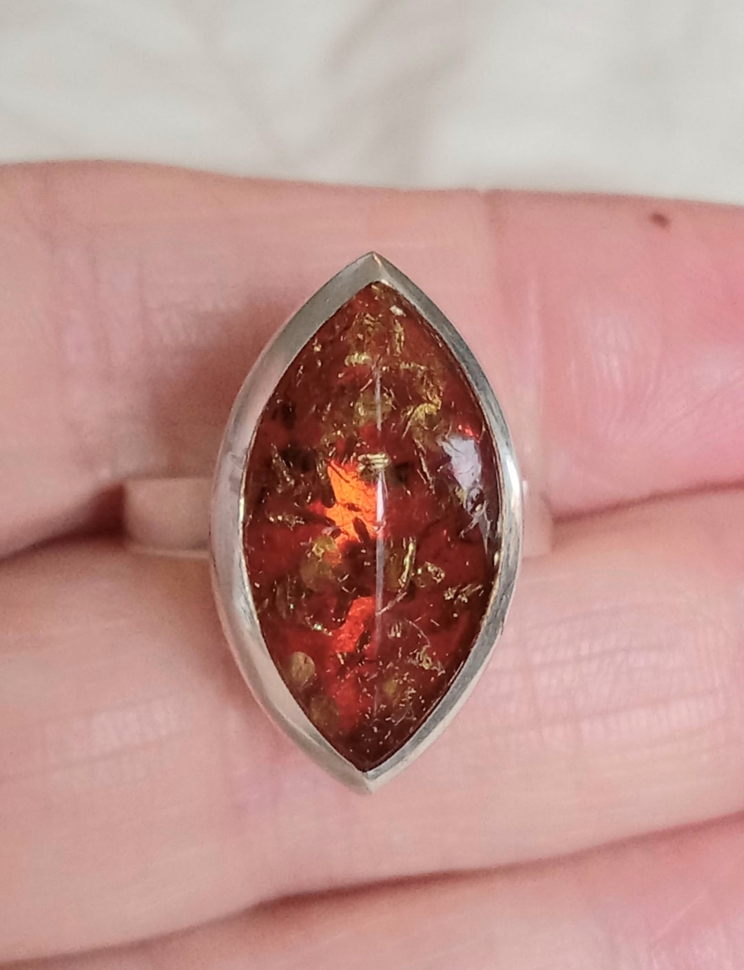 Vintage Amber Marquis Ring 925 Sterling Silver Baltic Amber Statement ...