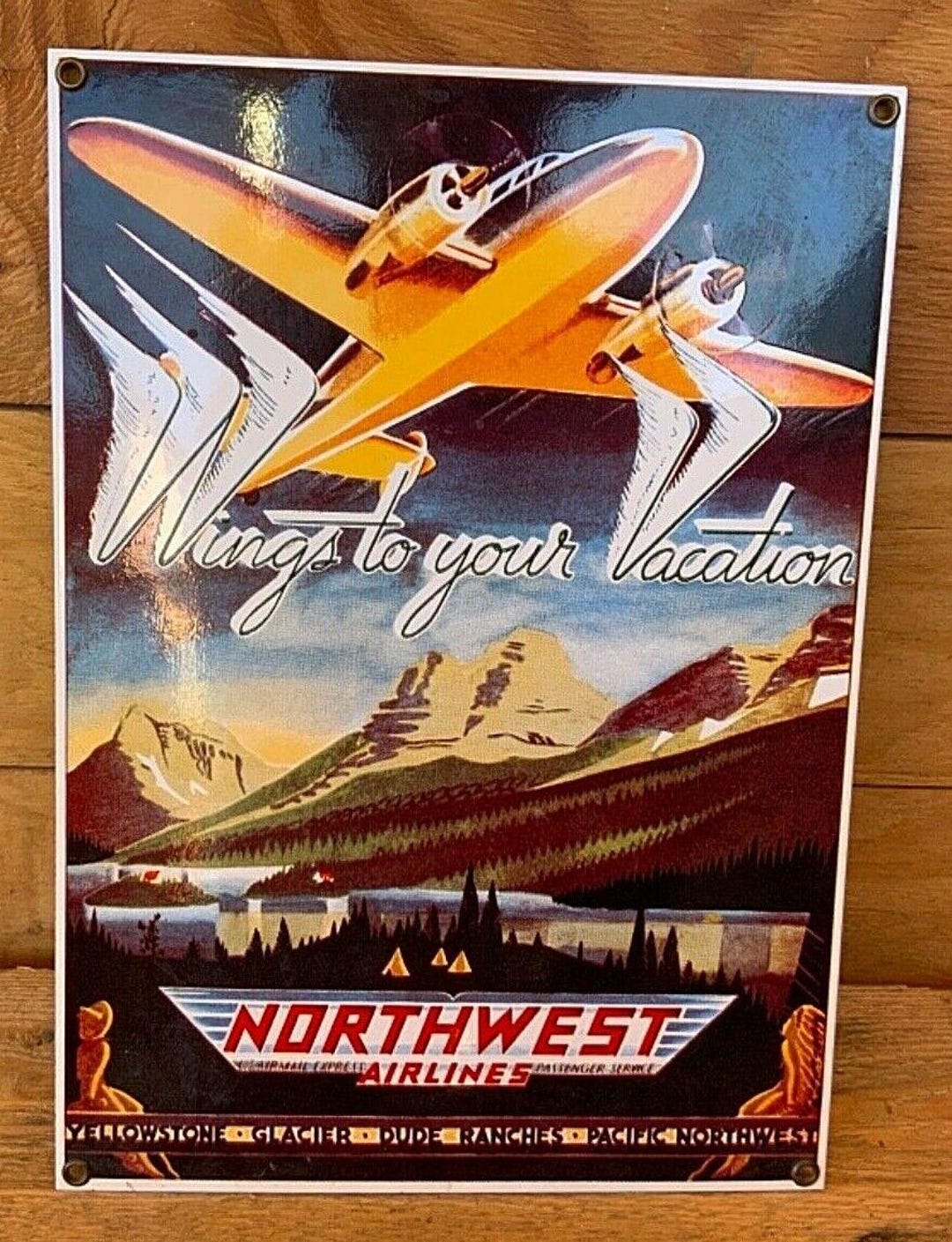 Ande Rooney 1980s Metal Porcelain Sign Vintage Northwest Airlines ...