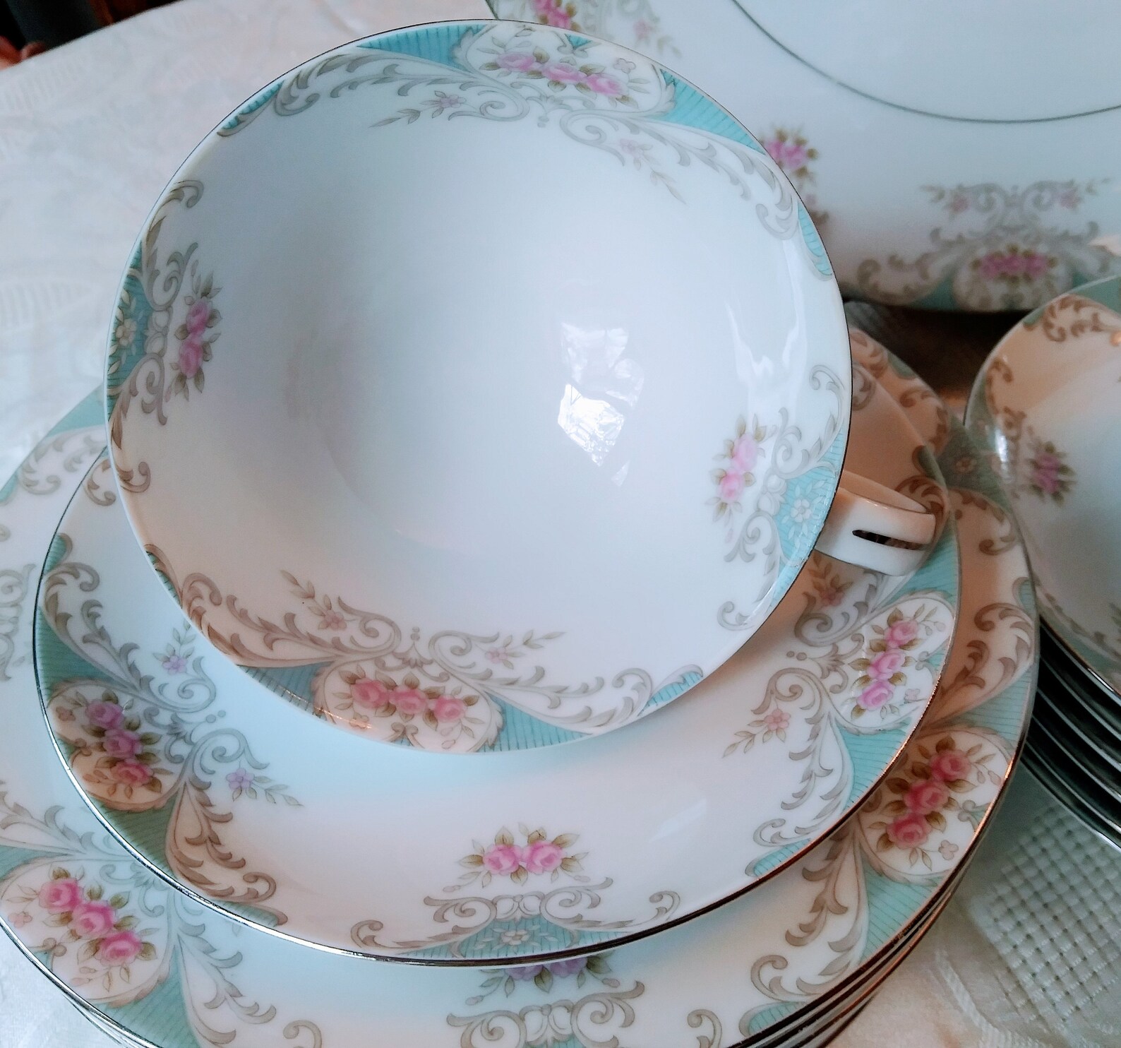 Kenmark Fine China Set in a Delicate Pink Roses Pattern Over a - Etsy