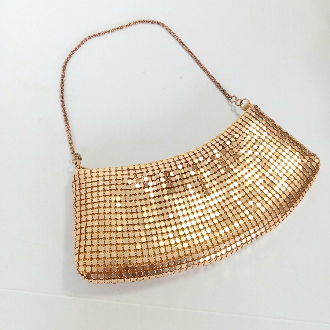 La Regale Gold Mesh Evening Bag, Party Purse With Gold Satin Lining and ...