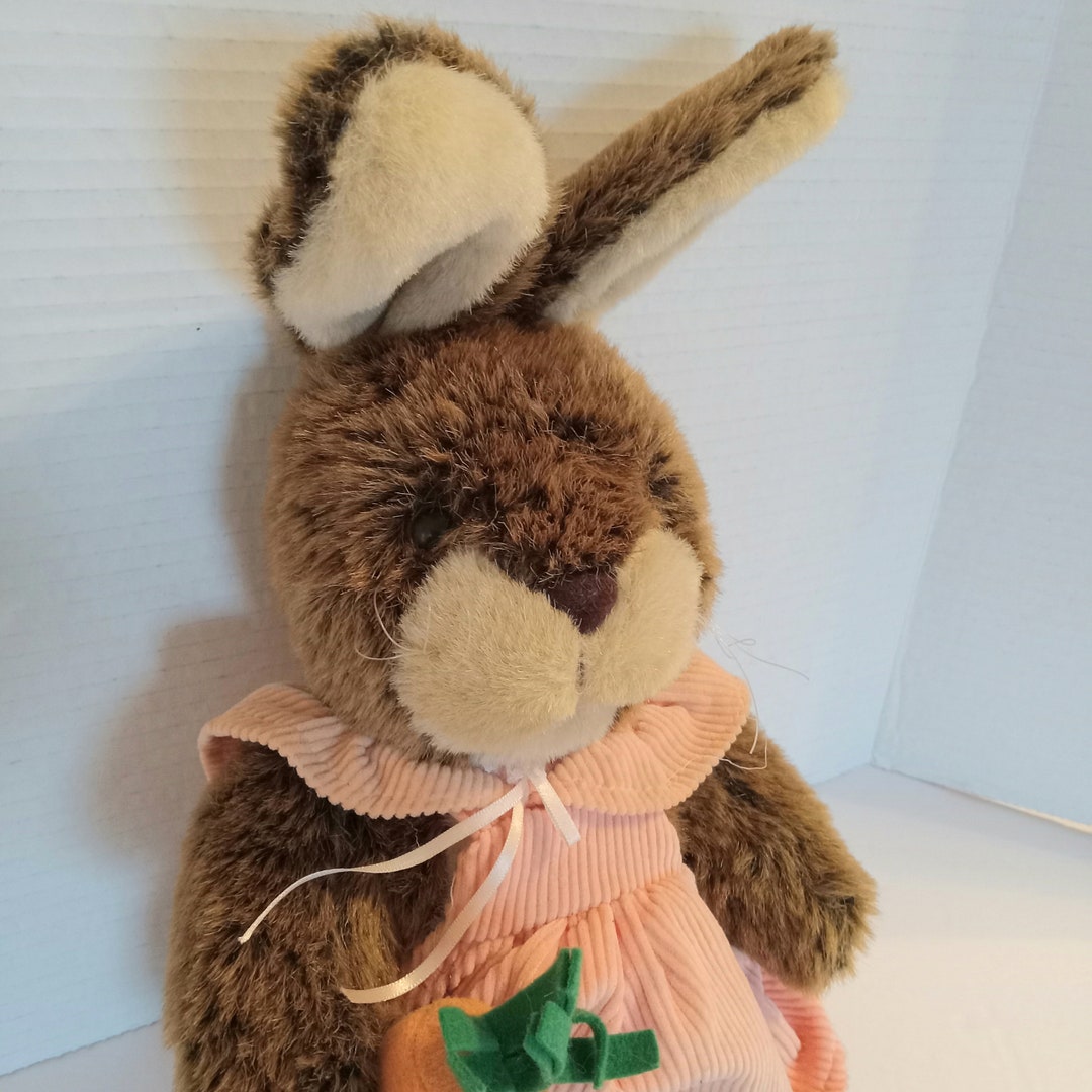 1980s Cuddle Wit Cottontail Spring Plush Bunny in Peach Corduroy Dress ...