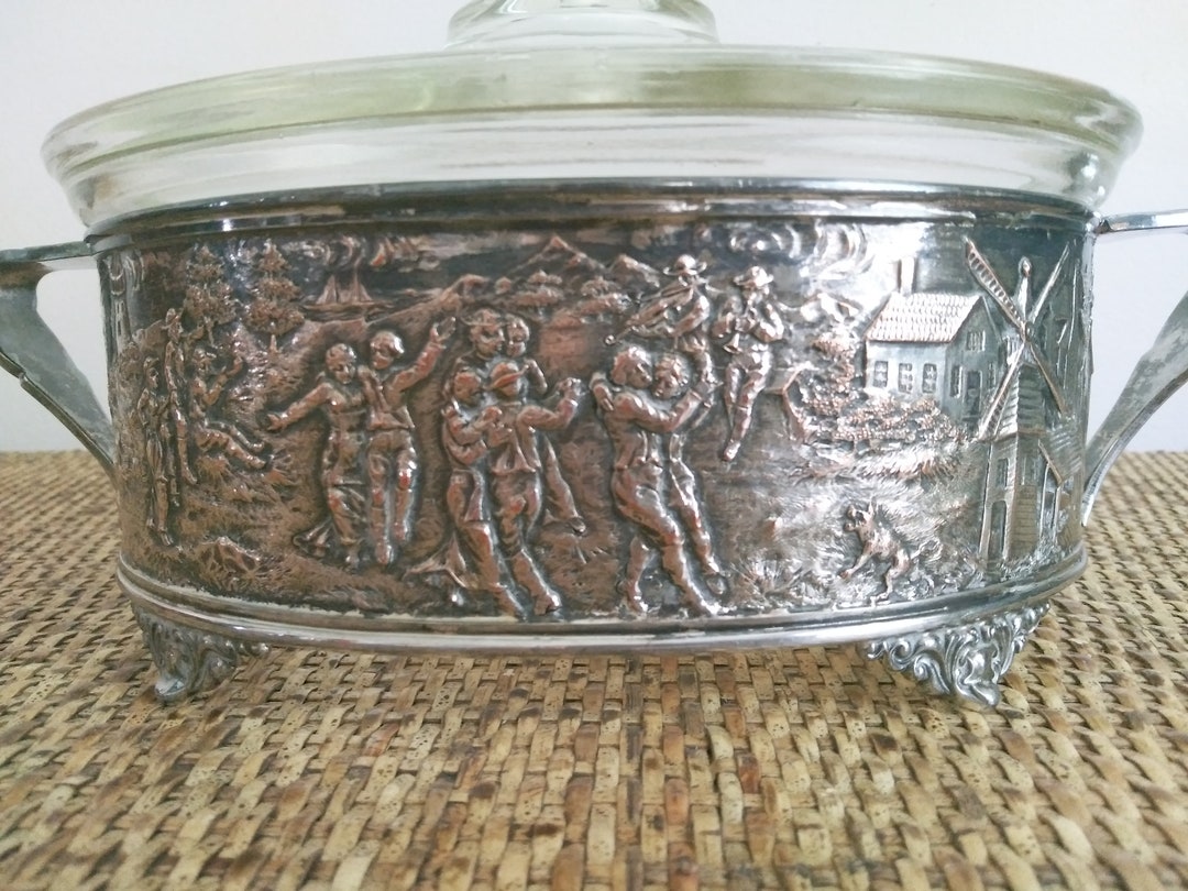 Repousse Durch Silver Plate Casserole Holder Footed and With Oval Glass ...