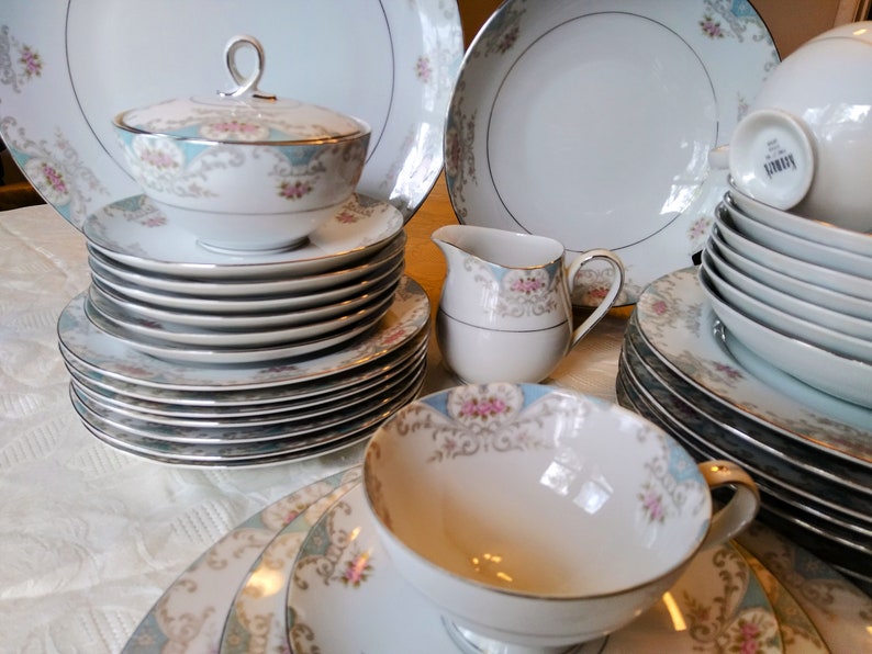 Kenmark Fine China Set in a Delicate Pink Roses Pattern Over a - Etsy