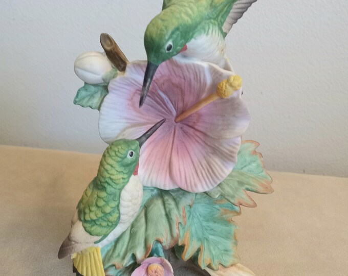 Vintage Lefton Exclusive Hummingbirds Porcelain Figurine Pink Hibiscus ...