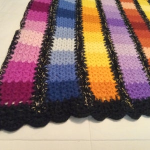 Vintage Black and Colorful Rainbow Afghan Hand Made Multicolor Blanket ...