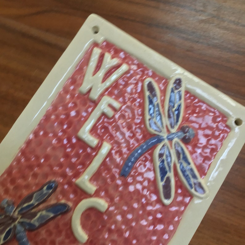 Tile Welcome Sign Dragonflies Rose Blue and Purple Spring or - Etsy