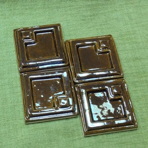 2 3D Geometric Tiles Set of 4, Bronze Metallic Glaze. Kitchen ...