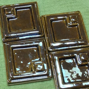 2 3D Geometric Tiles Set of 4, Bronze Metallic Glaze. Kitchen ...