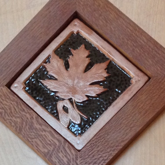 Framed Tile Maple Leaf Copper and Espresso Wedding Gift Wall | Etsy