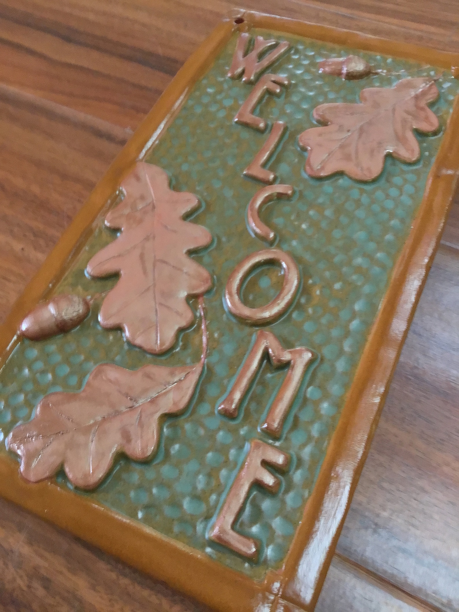Tile Welcome Sign Oak Leaves Acorn Craftsman Vertical Tile - Etsy