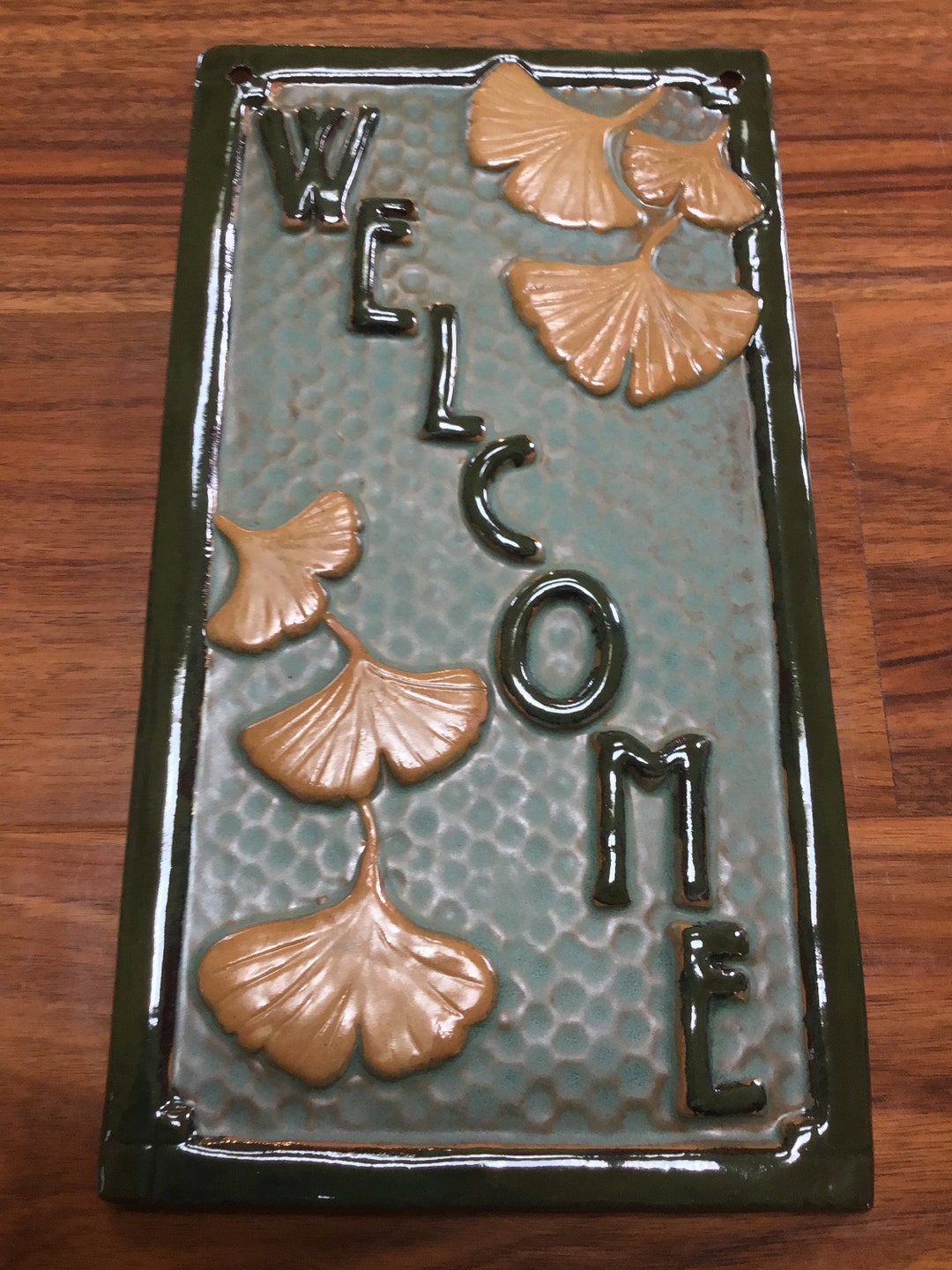 Tile Welcome Sign, Gingko Leaf, Craftsman, Green and Ocher - Etsy
