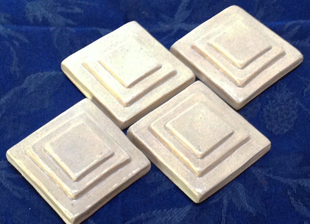 2 3D Mayan Tile Accent Tiles Set of 4, Taupe Gloss Glaze.geometric ...
