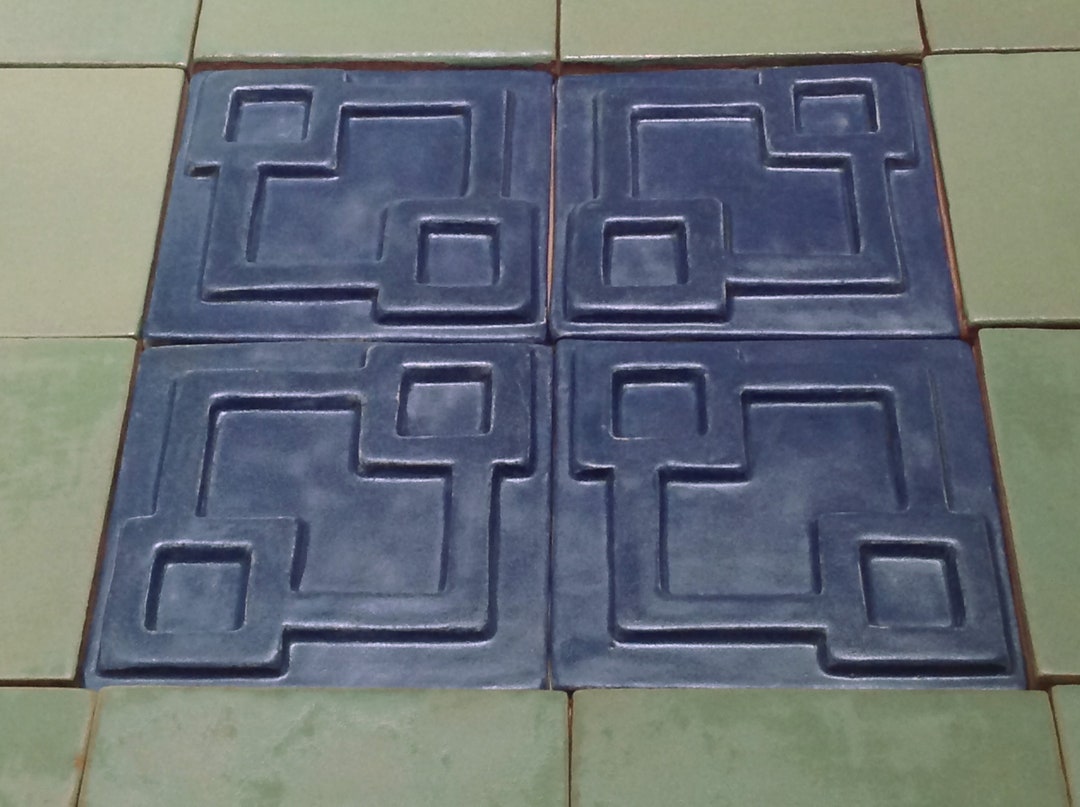 4 3D Geometric Tiles Set of 4 Prairie Style Stormy - Etsy