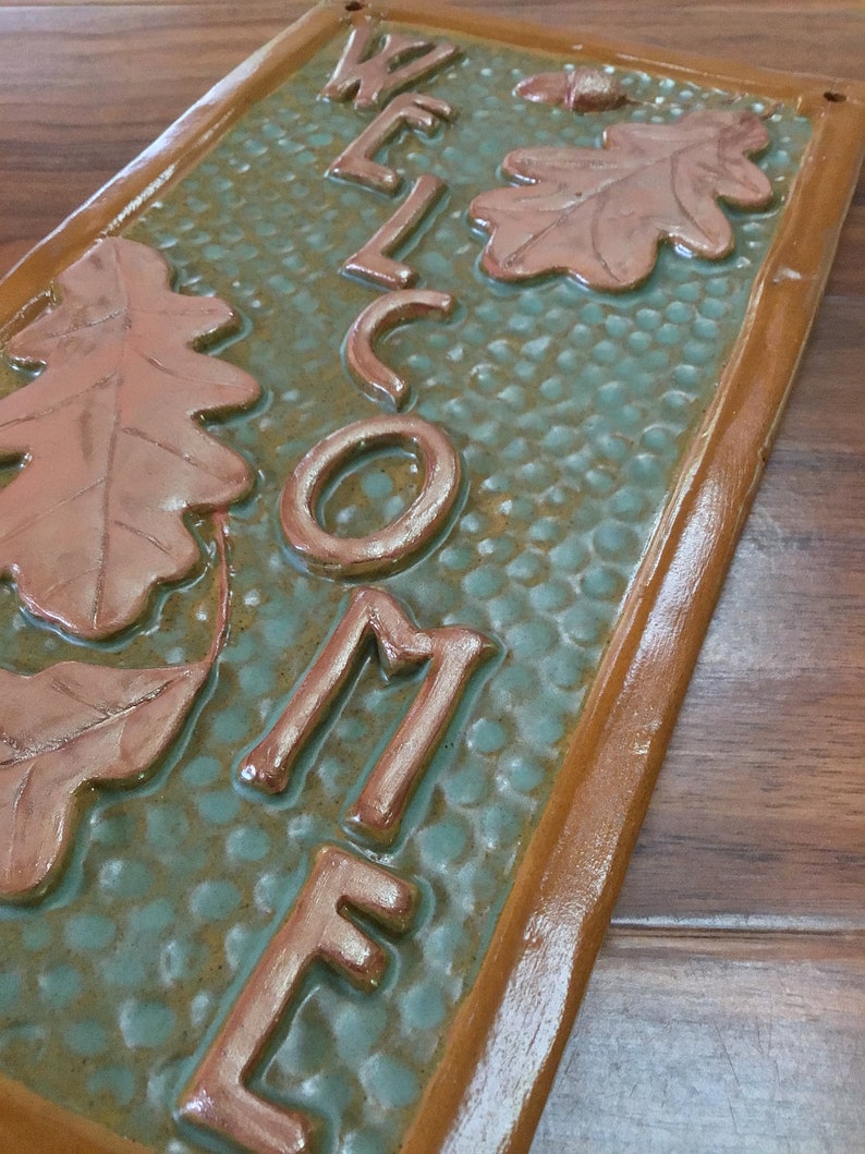 Tile Welcome Sign Oak Leaves Acorn Craftsman Vertical Tile - Etsy