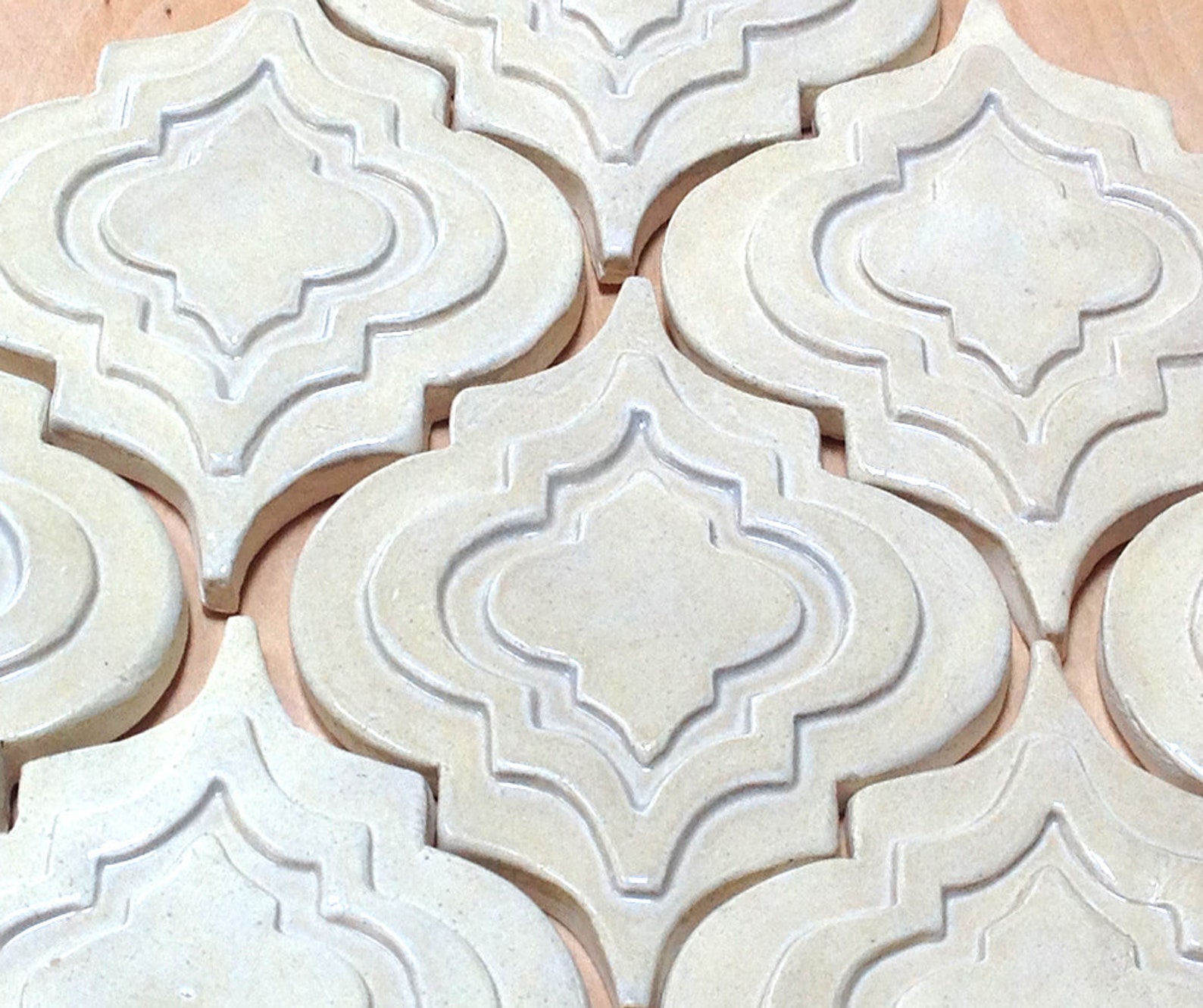 Arabesque Tile 1 square foot taupe glaze handmade relief | Etsy