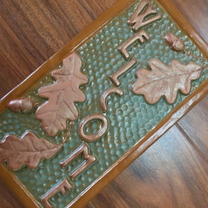 Tile Welcome Sign Oak Leaves Acorn Craftsman Vertical Tile - Etsy
