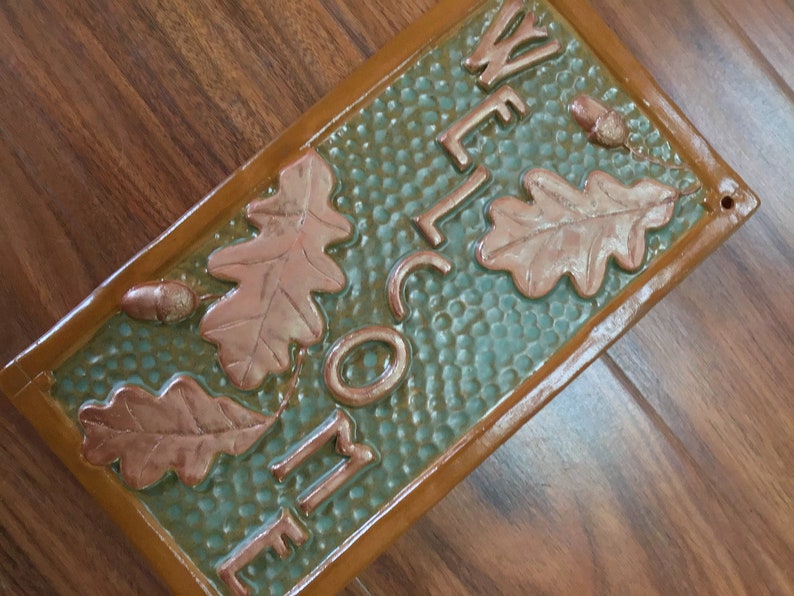 Tile Welcome Sign Oak Leaves Acorn Craftsman Vertical Tile - Etsy