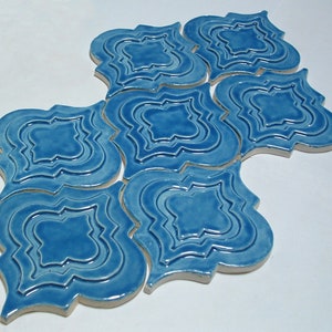 Arabesque Tile, 1 Square Foot, Capri Blue Glaze, Handmade Relief Tile ...