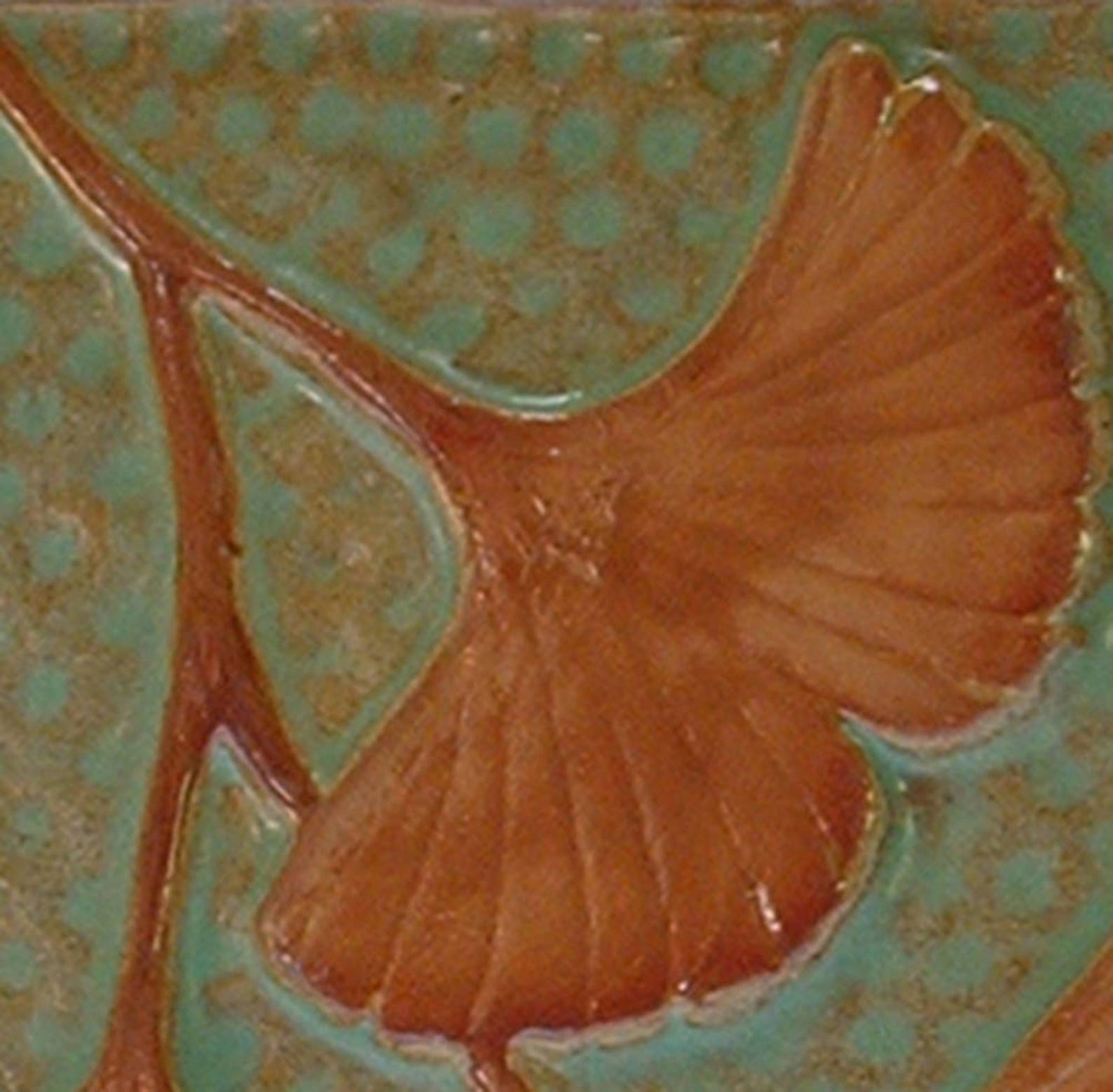 Gingko Tile 6 Inch Green and Copperfireplace or Kitchen - Etsy