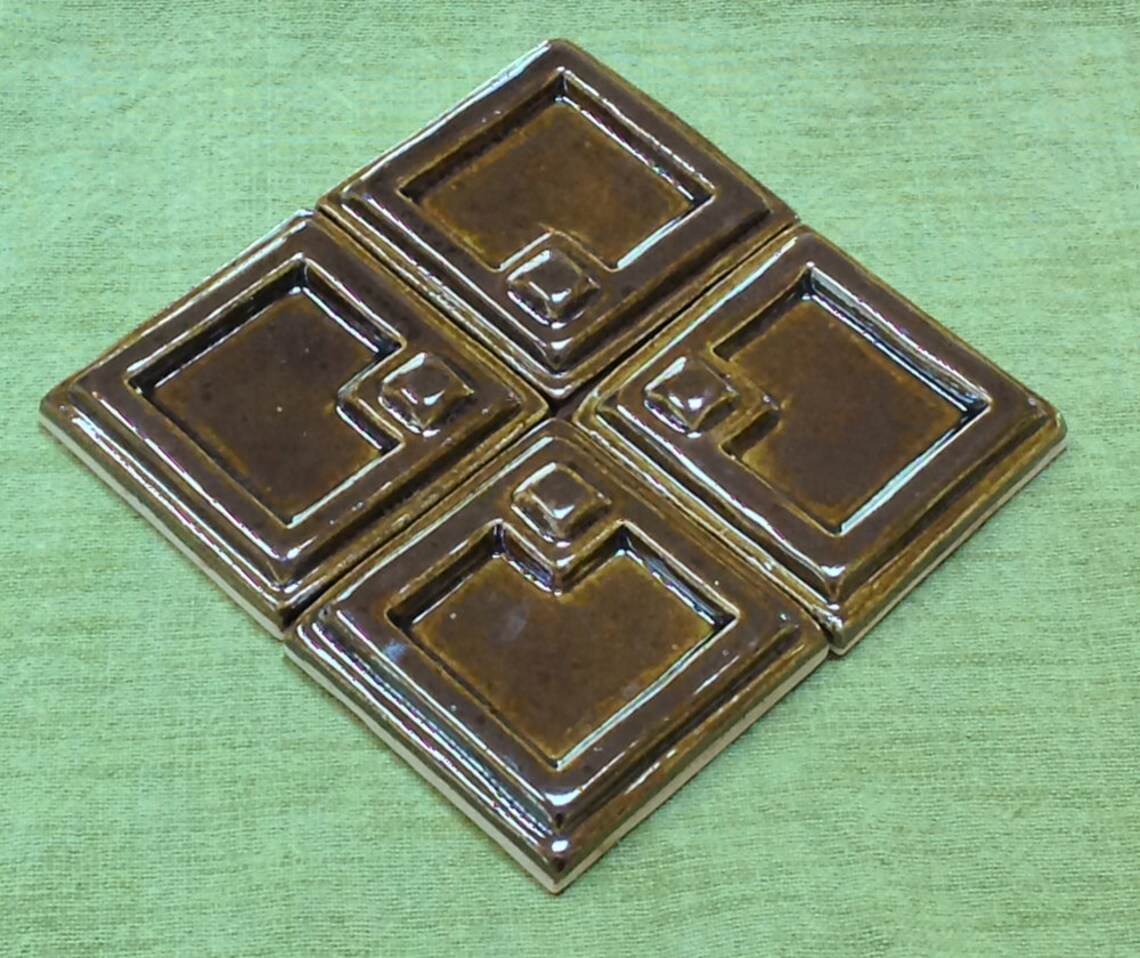 2 3D Geometric Tiles Set of 4 Bronze Metallic Glaze. - Etsy