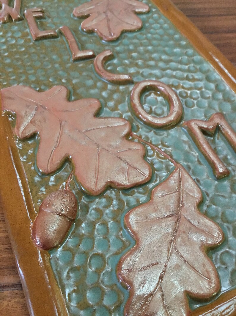 Tile Welcome Sign Oak Leaves Acorn Craftsman Vertical Tile - Etsy