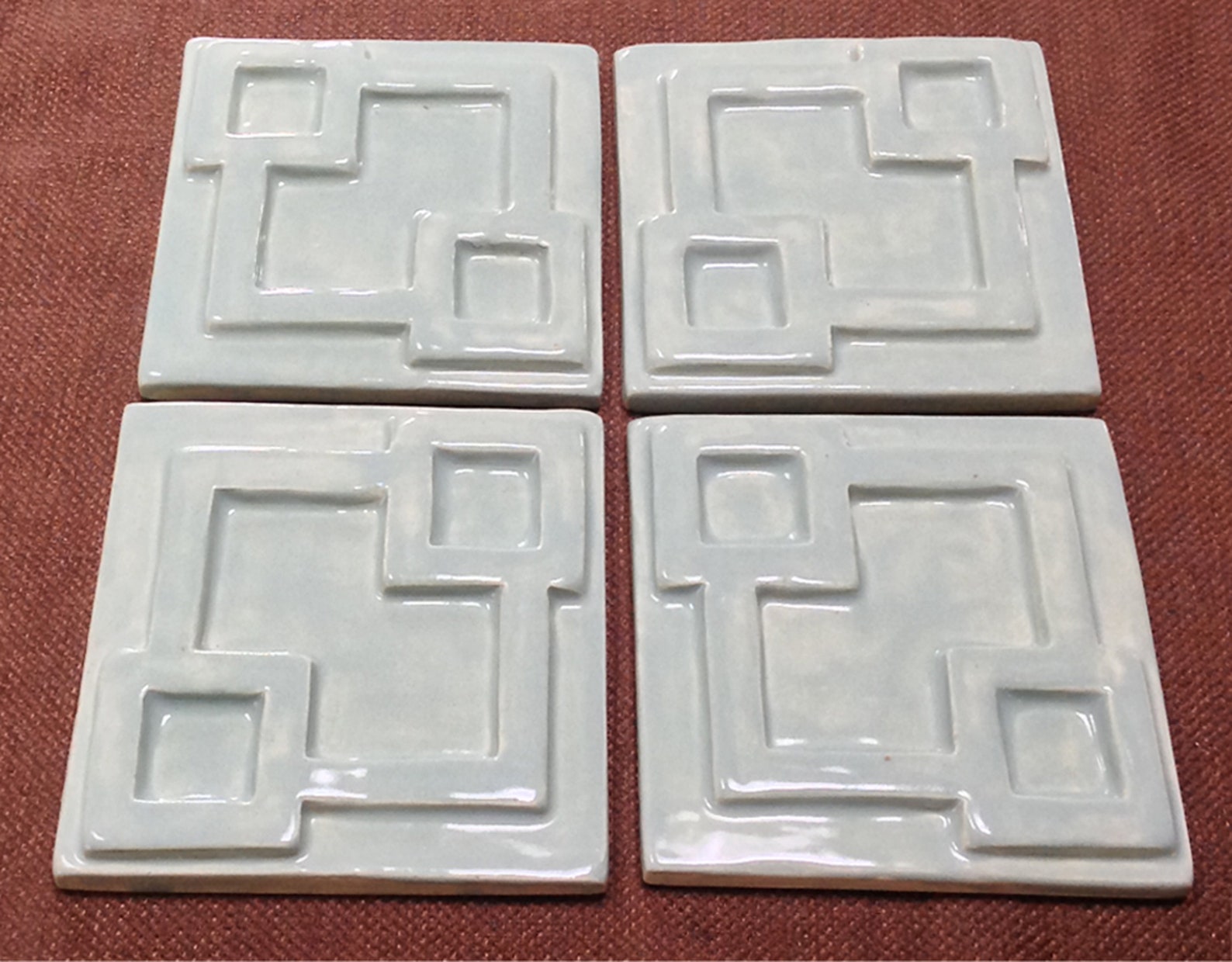 4 3D Geometric Tiles Set of 4 Prairie Style Celadon | Etsy