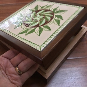 Tile Topped Box, Green Leaf Original Design, Hinged Box. - Etsy