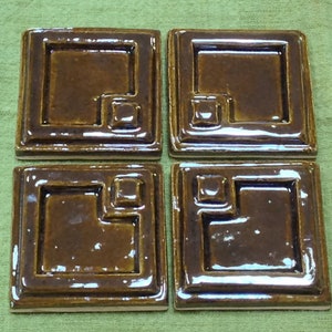 2 3D Geometric Tiles Set of 4, Bronze Metallic Glaze. Kitchen ...