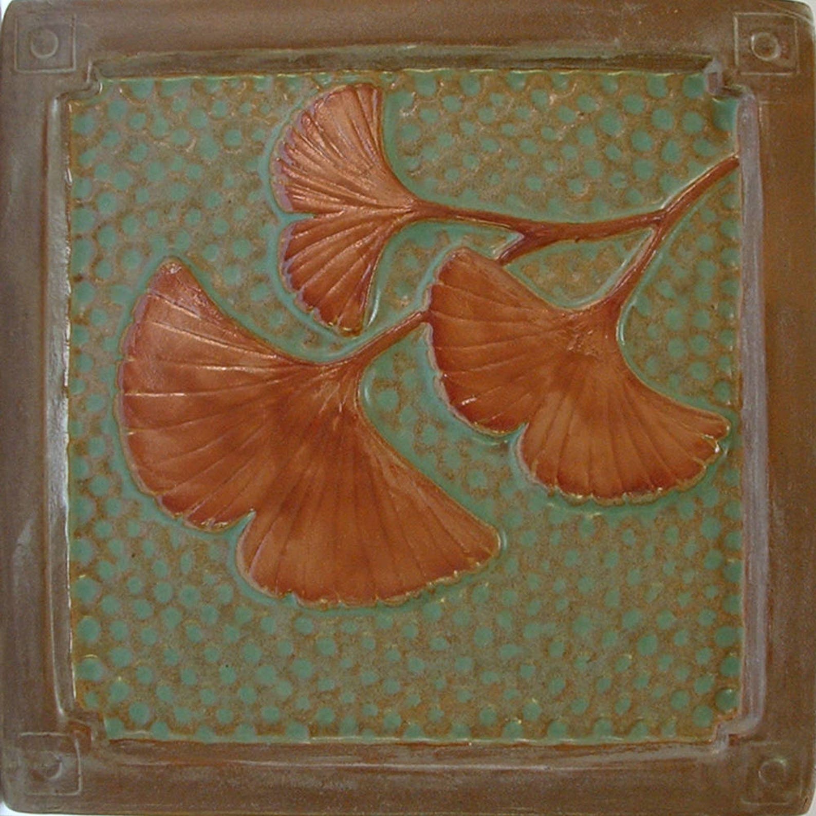 Gingko Tile 6 Inch Green and Copperfireplace or Kitchen - Etsy