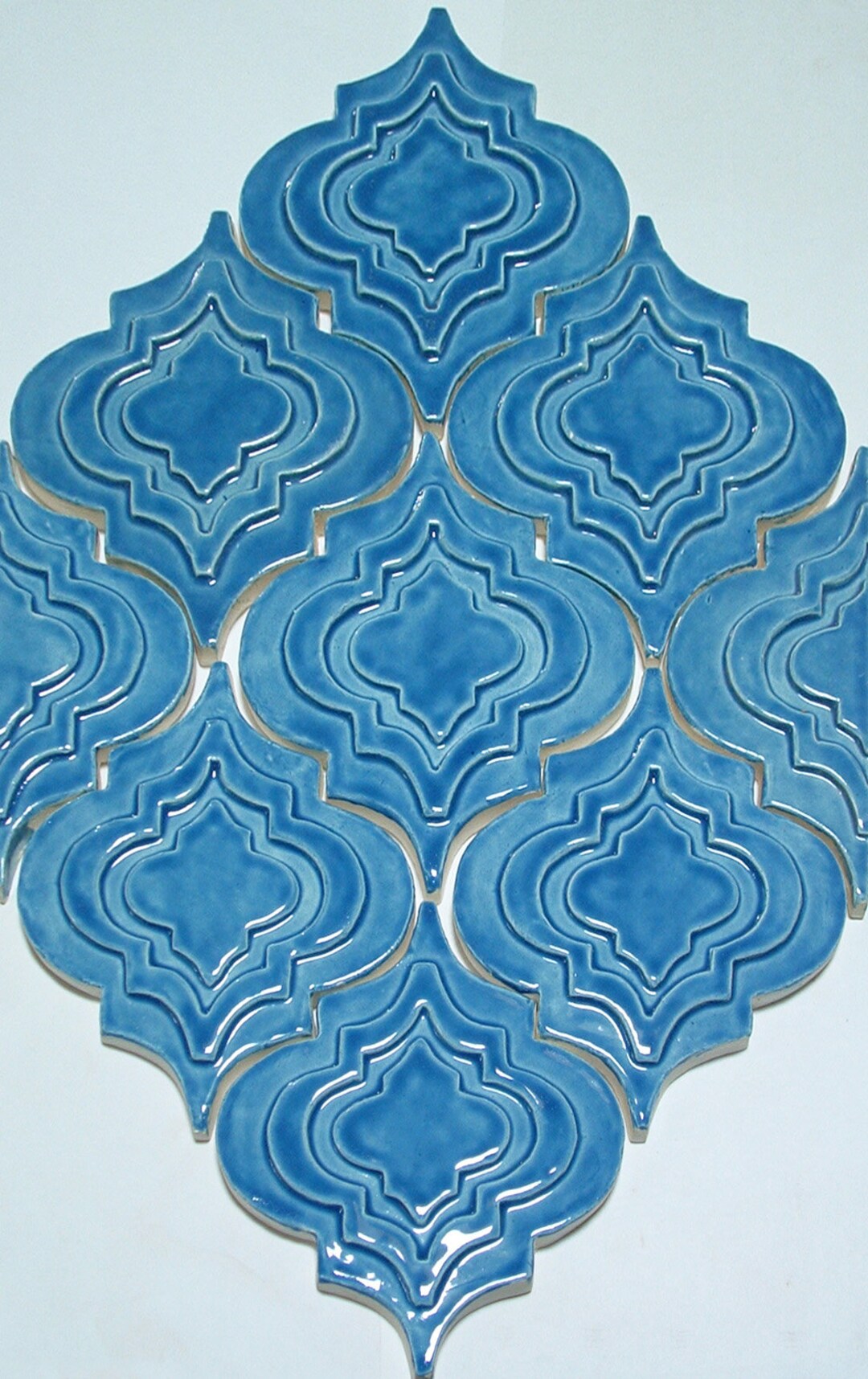 Arabesque Tile, 1 Square Foot, Capri Blue Glaze, Handmade Relief Tile ...