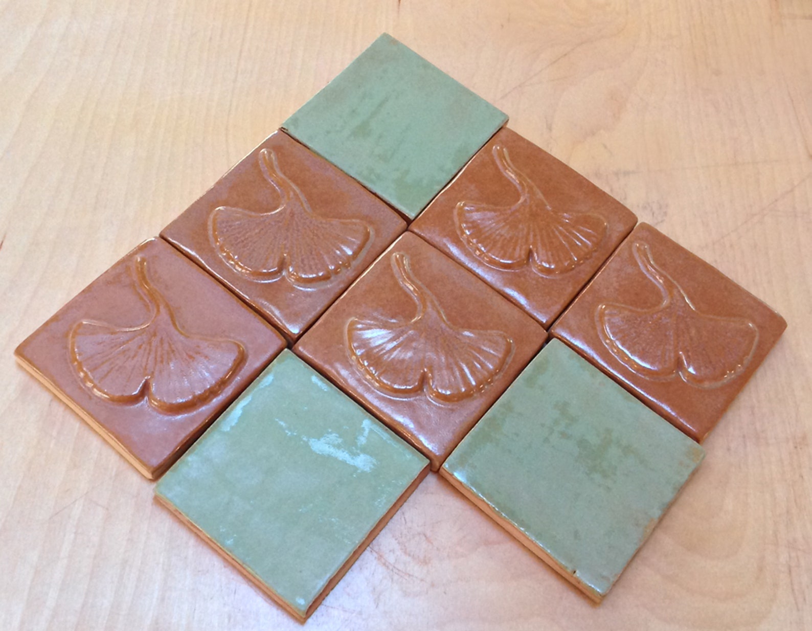 3 Gingko Tile set of three Arts and Crafts tile for | Etsy