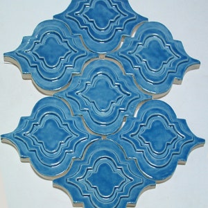 Arabesque Tile, 1 Square Foot, Capri Blue Glaze, Handmade Relief Tile ...