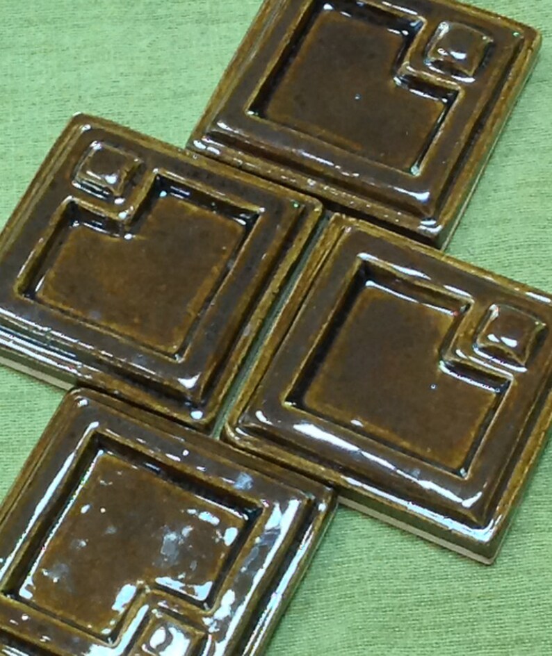 2 3D Geometric Tiles Set of 4 Bronze Metallic Glaze. - Etsy