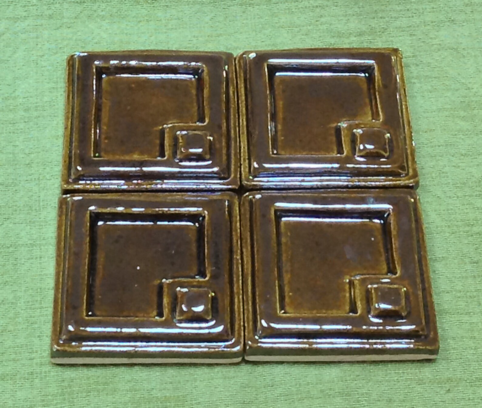 2 3D Geometric Tiles Set of 4 Bronze Metallic Glaze. - Etsy