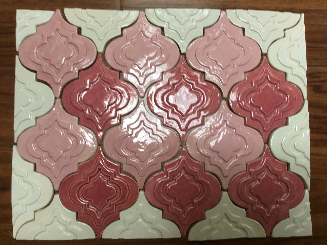 Tile Mural Rose and Pink Glaze, Handmade Relief Tile, Kitchen ...