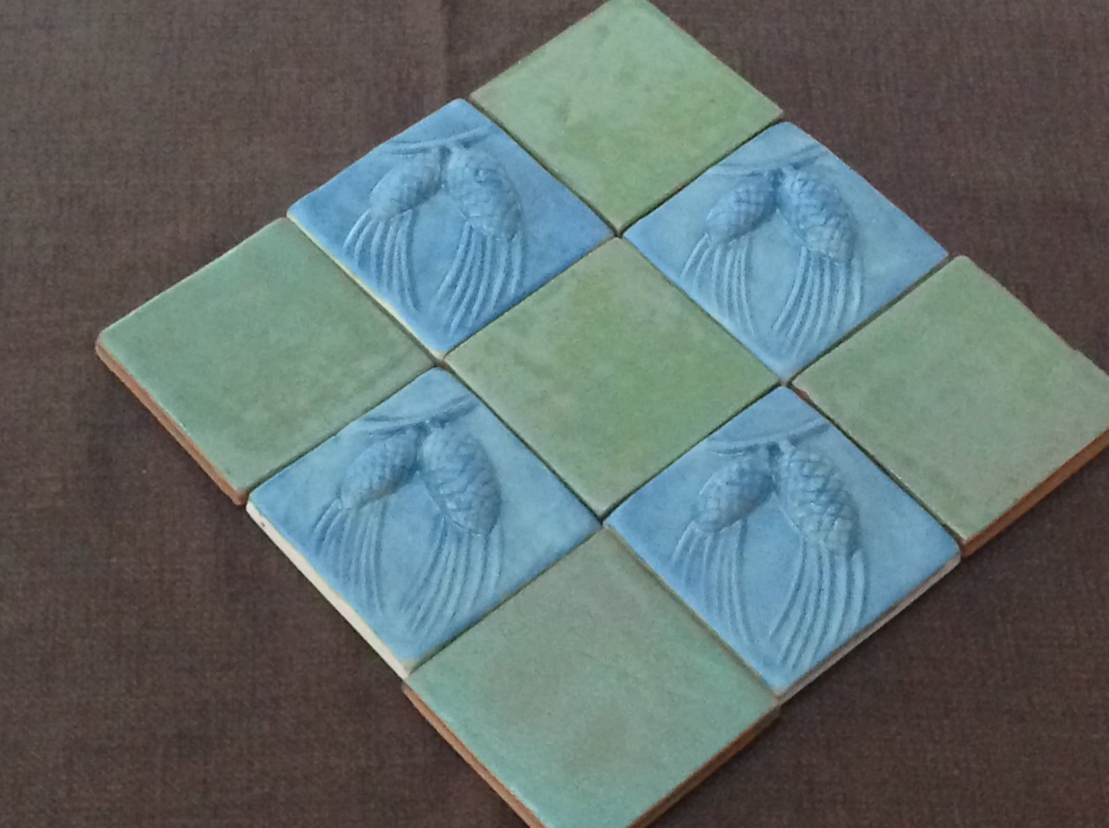 Pine-cone Tiles Set of 4 Arts and Crafts Blue Tile for | Etsy