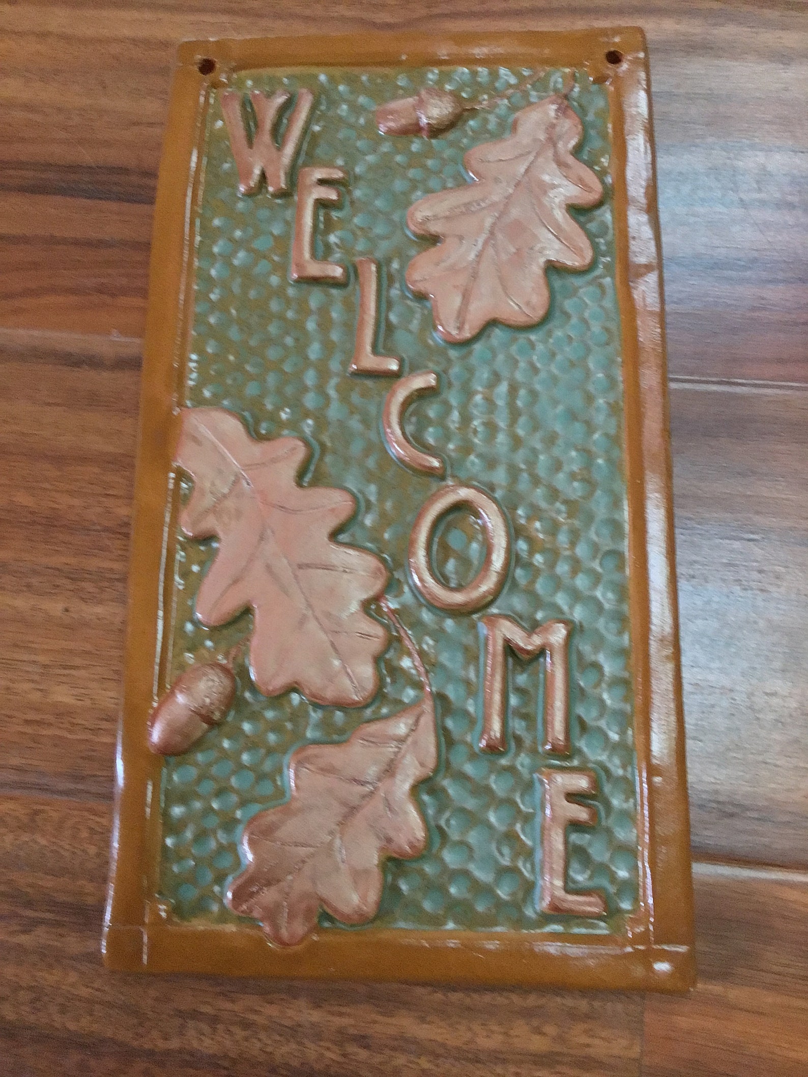 Tile Welcome Sign Oak Leaves Acorn Craftsman Vertical Tile - Etsy
