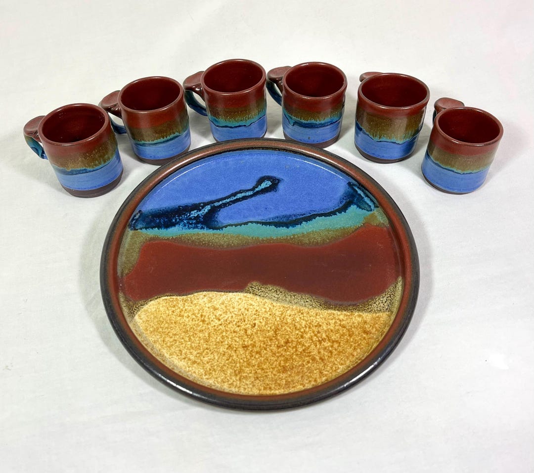 Doug Adams Studio Pottery Set: 1980s Signed Stoneware Mugs & Plate - Etsy