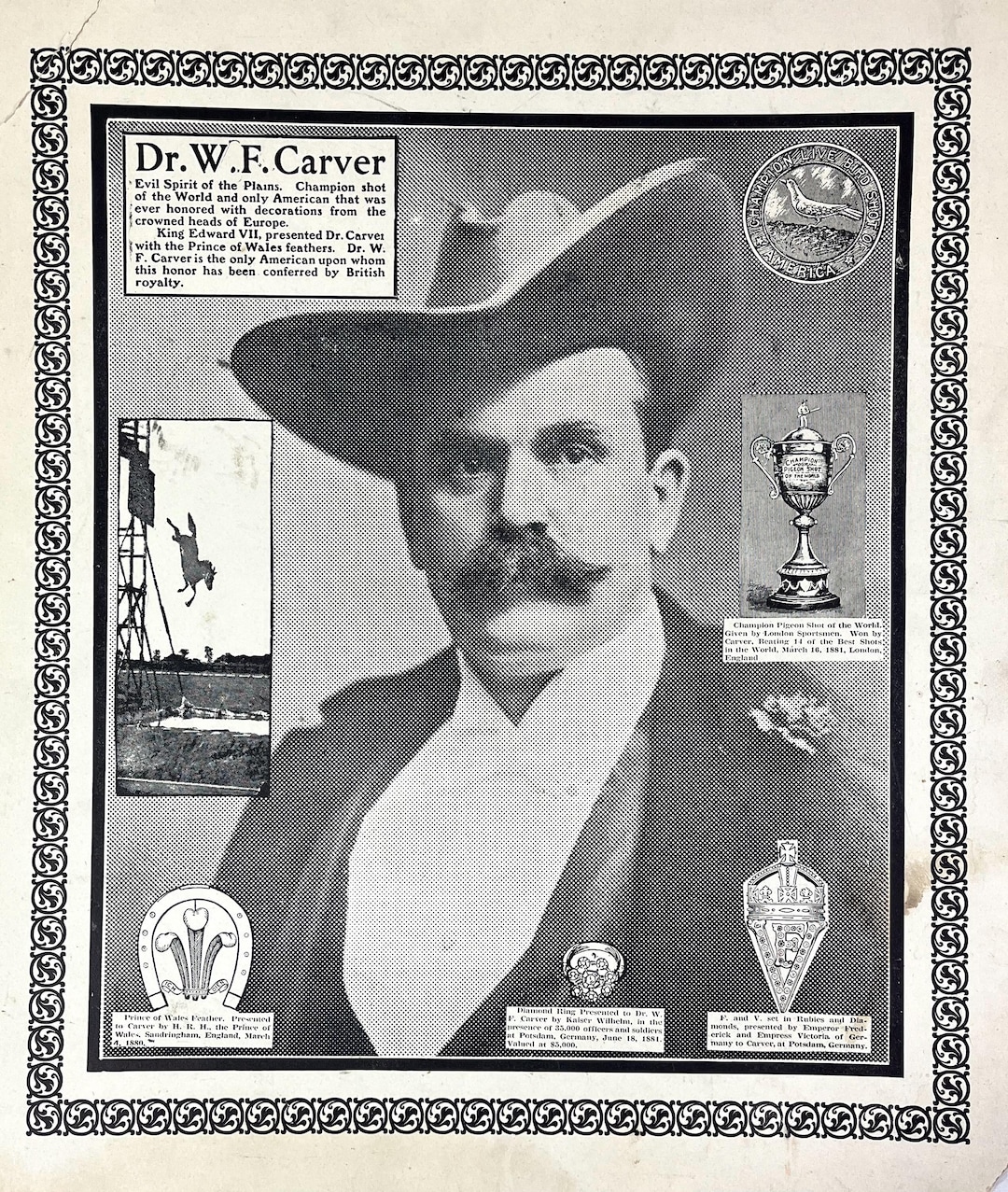 Rare 1895 Poster W.F. Doc Carver Champion Sharpshooter With Buffalo ...