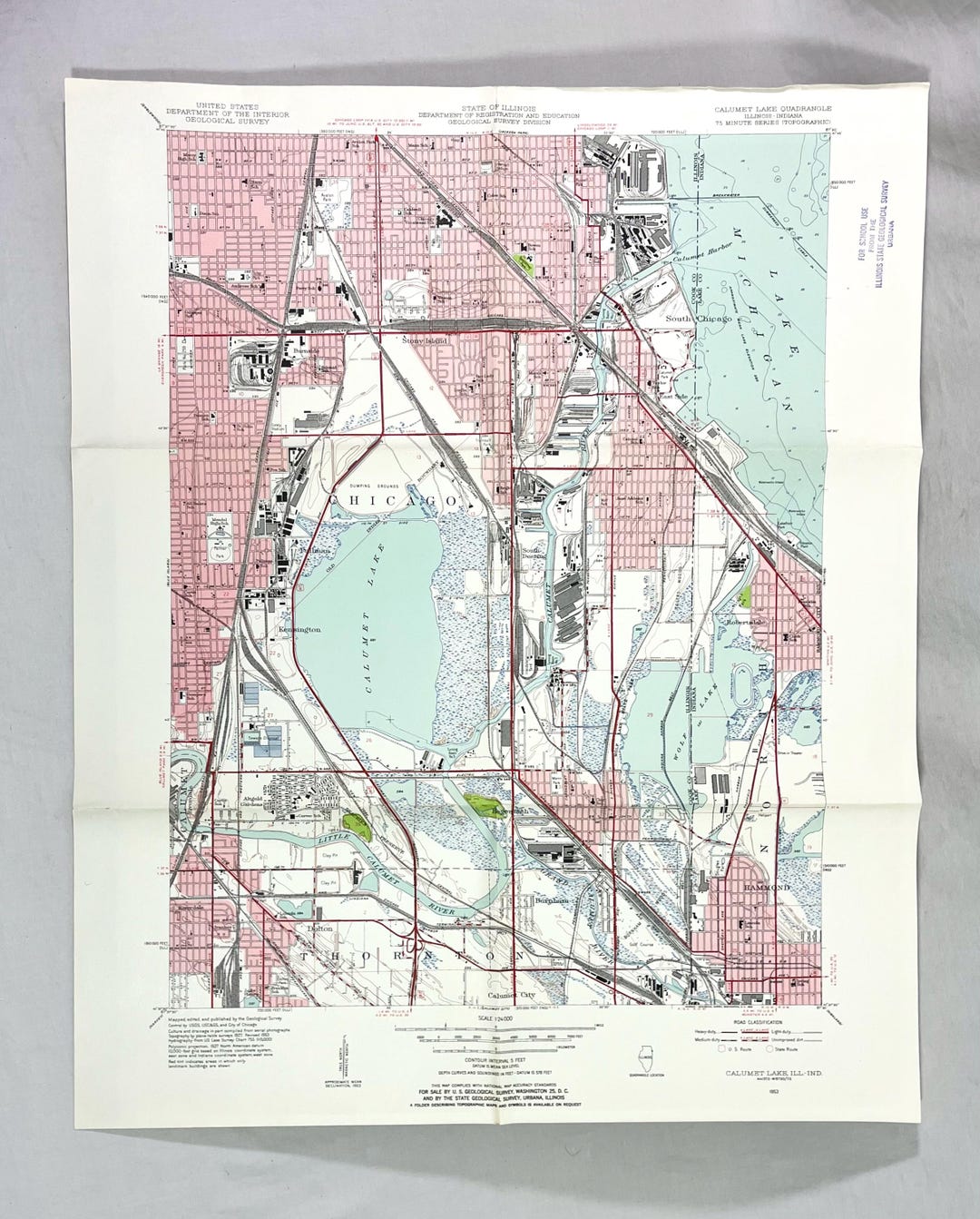 Antique 1953 Map Chicago Calumet Lake Illinois USGS Quadrangle Original ...