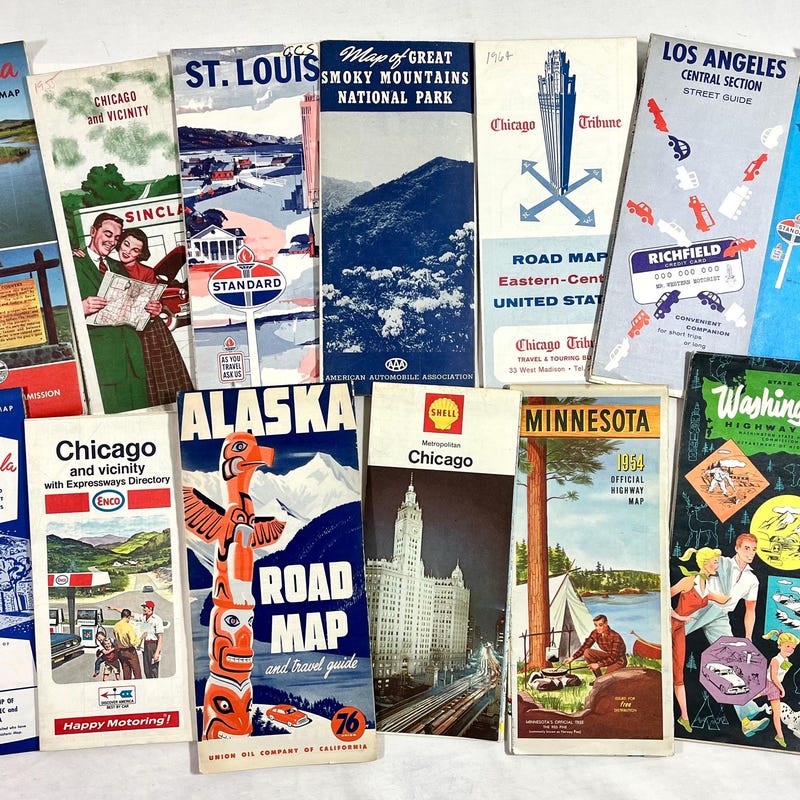 Vintage Road Maps - Etsy