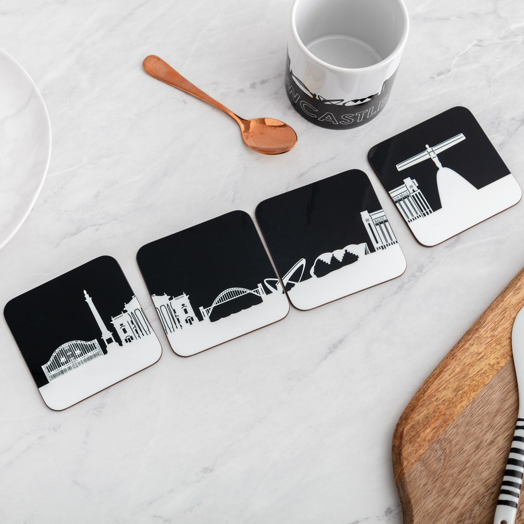 Newcastle Set of 4 Black and White Coasters - Etsy